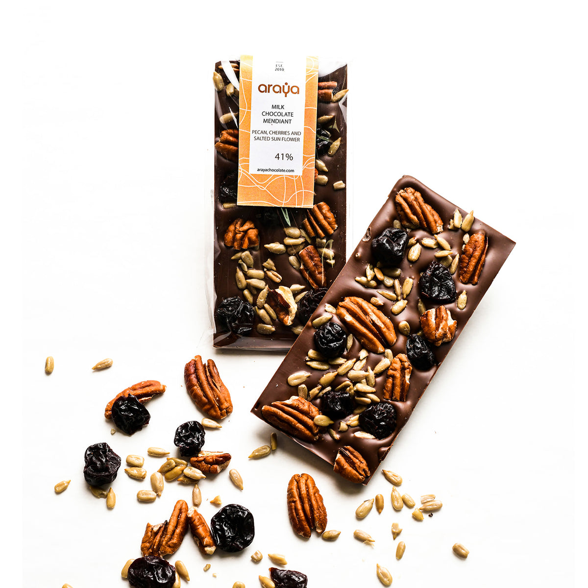 Milk Chocolate Bar - Pecan, Cherries, and Sunflowers Seeds – Araya ...