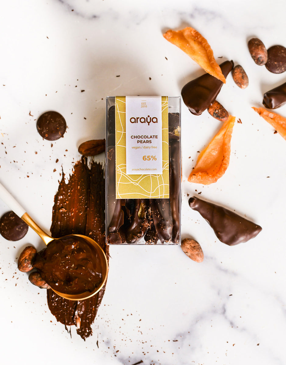 Chocolate Covered Pears (Vegan and Dairy Free) – Araya Artisan Chocolate